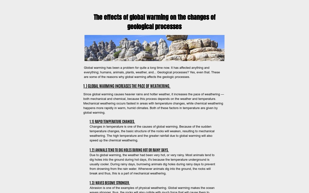The effects of global warming on the changes of geological processes